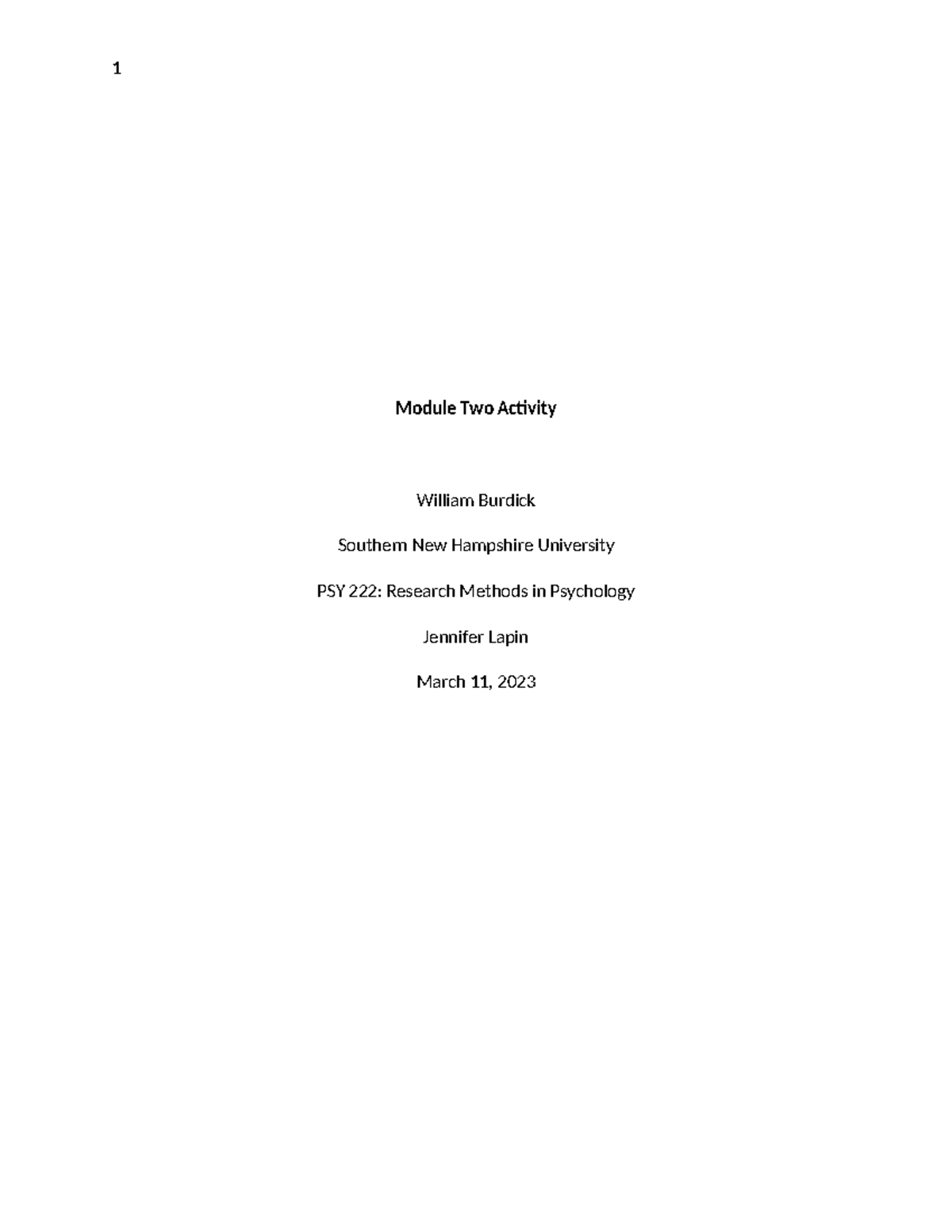PSY222 Module Two Activity - Module Two Activity William Burdick ...
