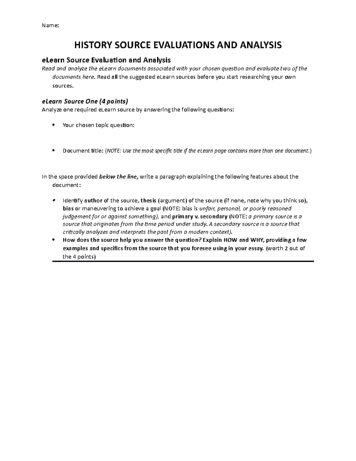 Abbreviated Source Eval, 2022 (4)1 - Name: HISTORY SOURCE EVALUATIONS AND ANALYSIS eLearn Source ...