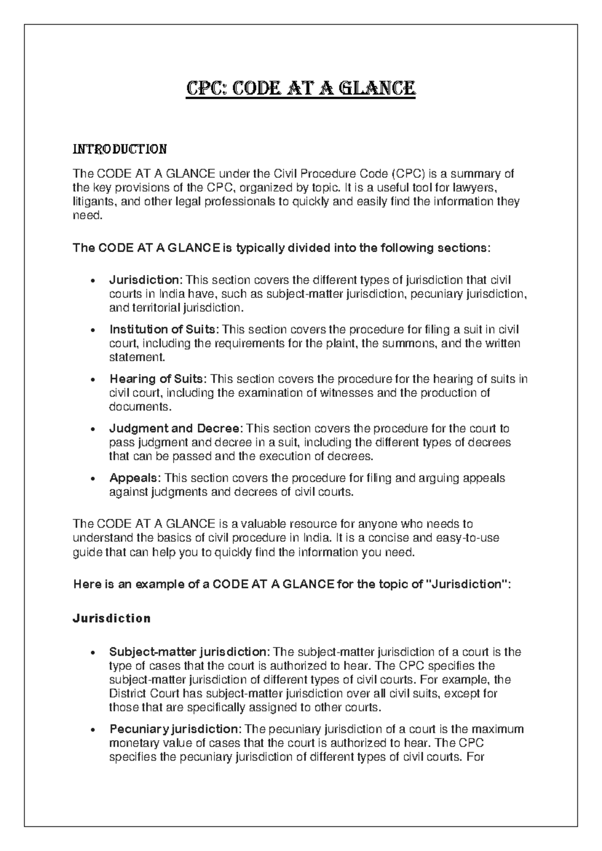 CPC - very impotant - CPC: CODE AT A GLANCE INTRODUCTION The CODE AT A ...