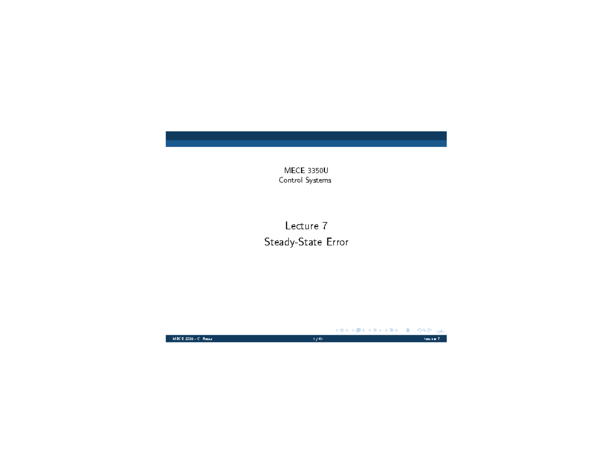 Steady state error - MECE 3350U Control Systems Lecture 7 Steady-State ...