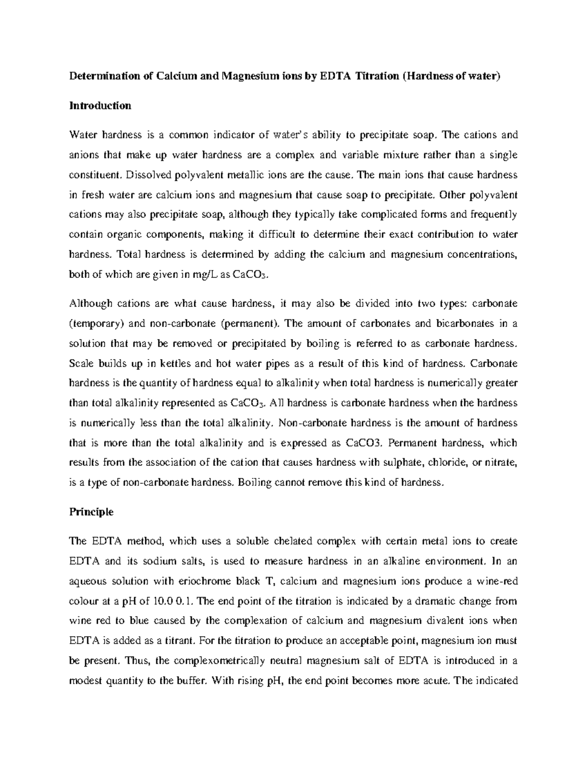 Determination of Calcium and Magnesium ions by EDTA Titration (Hardness ...