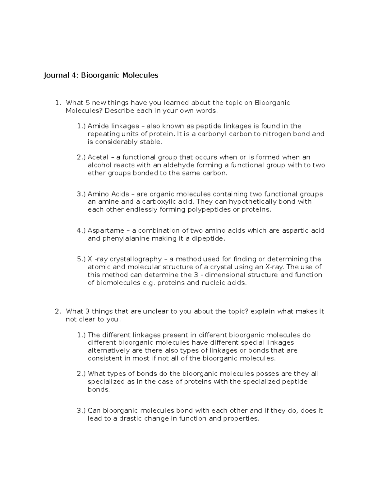 Journal 4 Bioorganic Molecules - Journal 4: Bioorganic Molecules What 5 ...