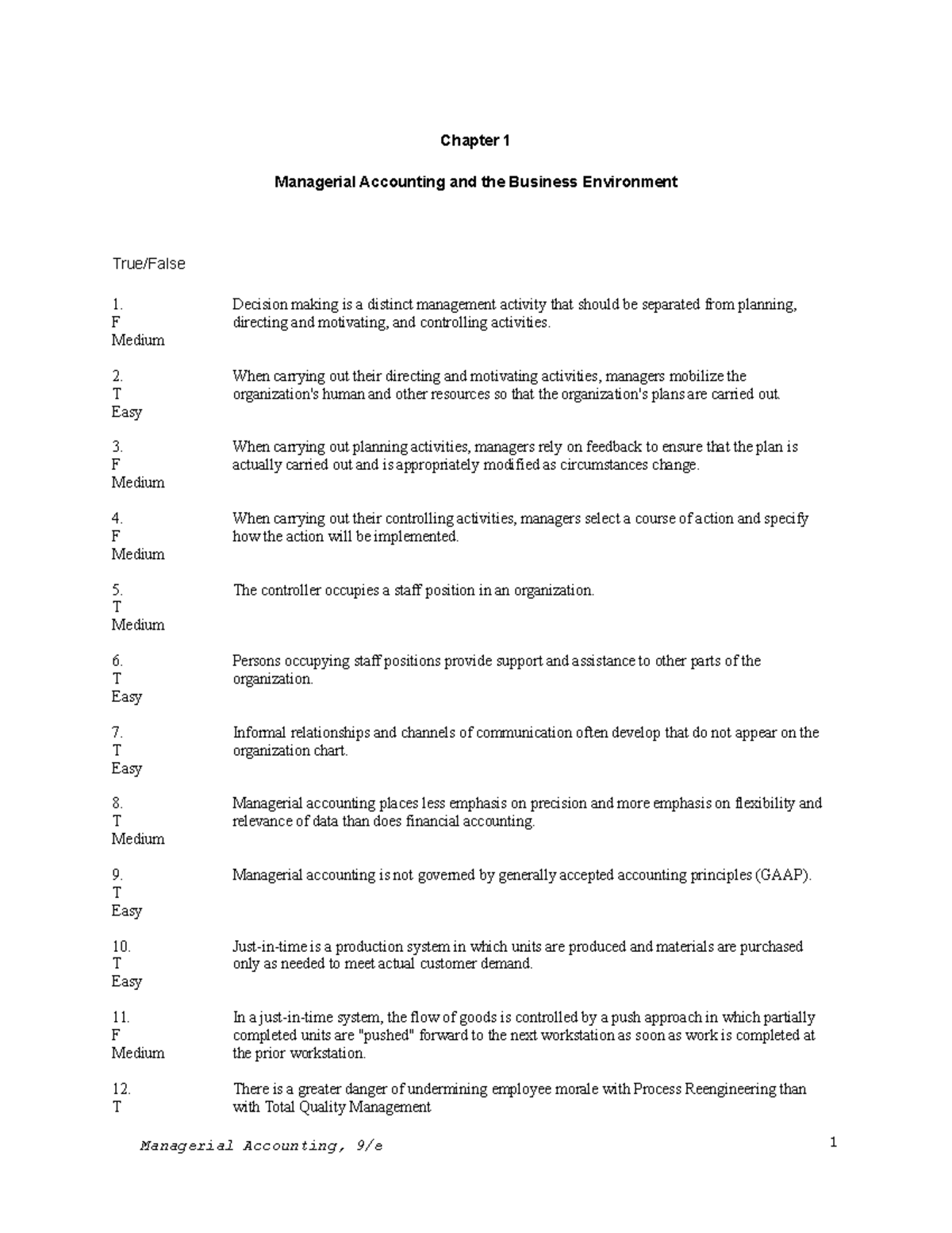 285679460 Test Bank Chapter 1 Managerial Accounting - Chapter 1 ...