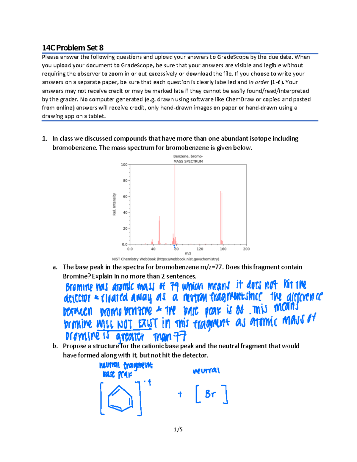 Problem set 8 - w/ anderson - 1/ 14C Problem Set 8 Please answer the following questions and ...