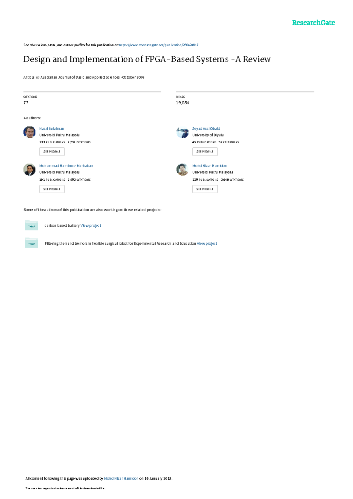 Design And Implementation Of Fpga Based Systems A Reviews See Discussions Stats And Author
