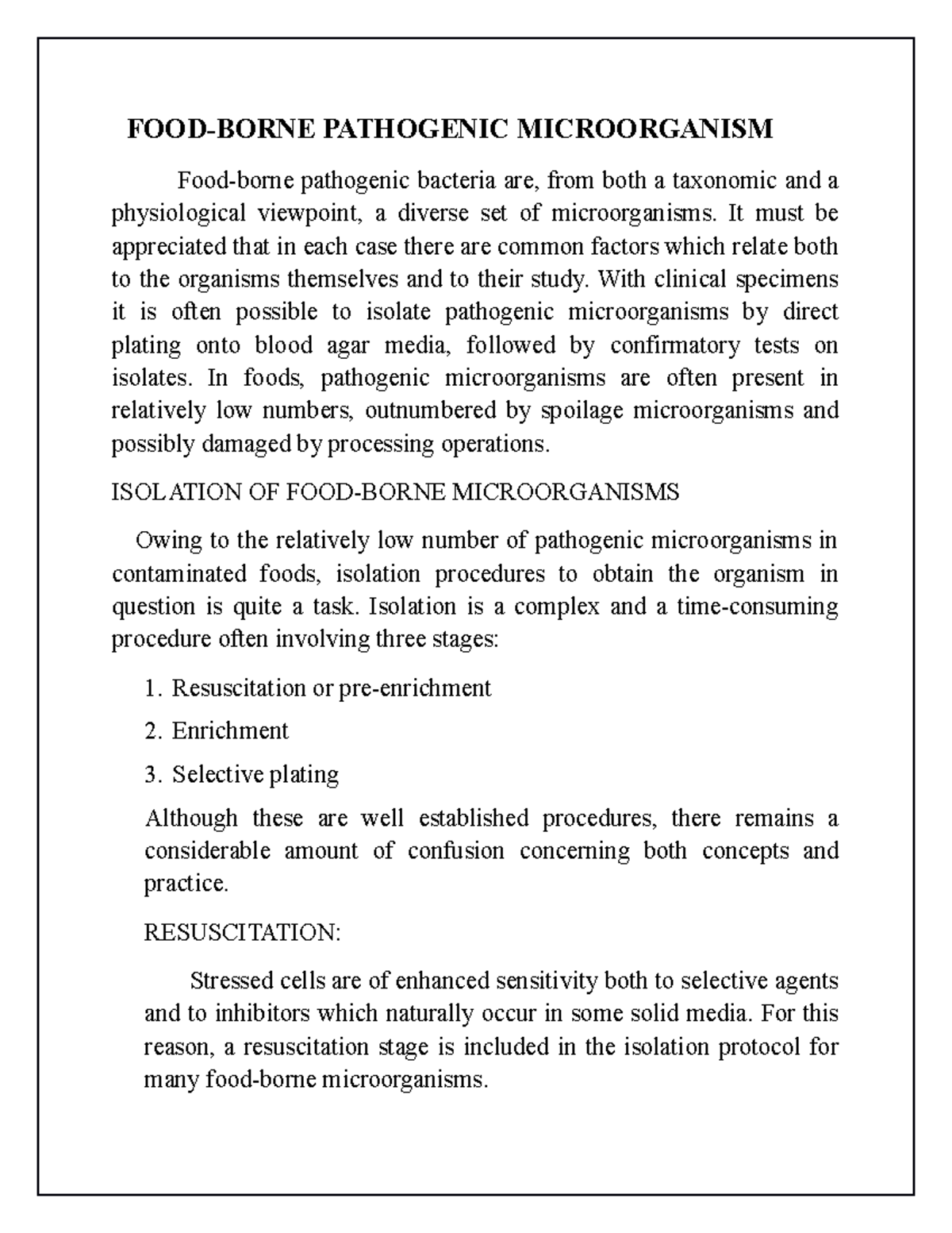 FOOD Microbiology 4d - FOOD-BORNE PATHOGENIC MICROORGANISM Food-borne ...