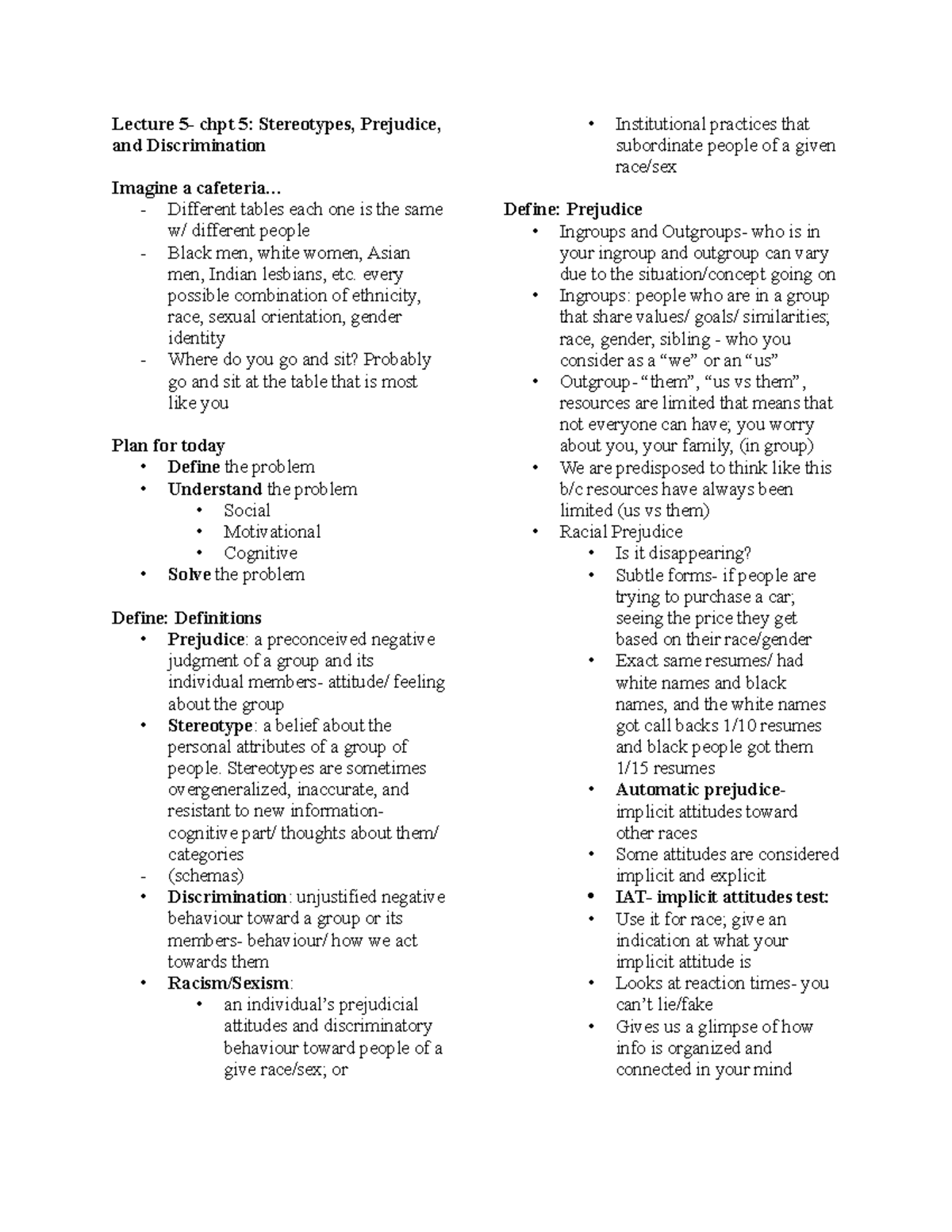 Lecture 5- Stereotypes, prejudice, and discrimination - Lecture 5- chpt ...