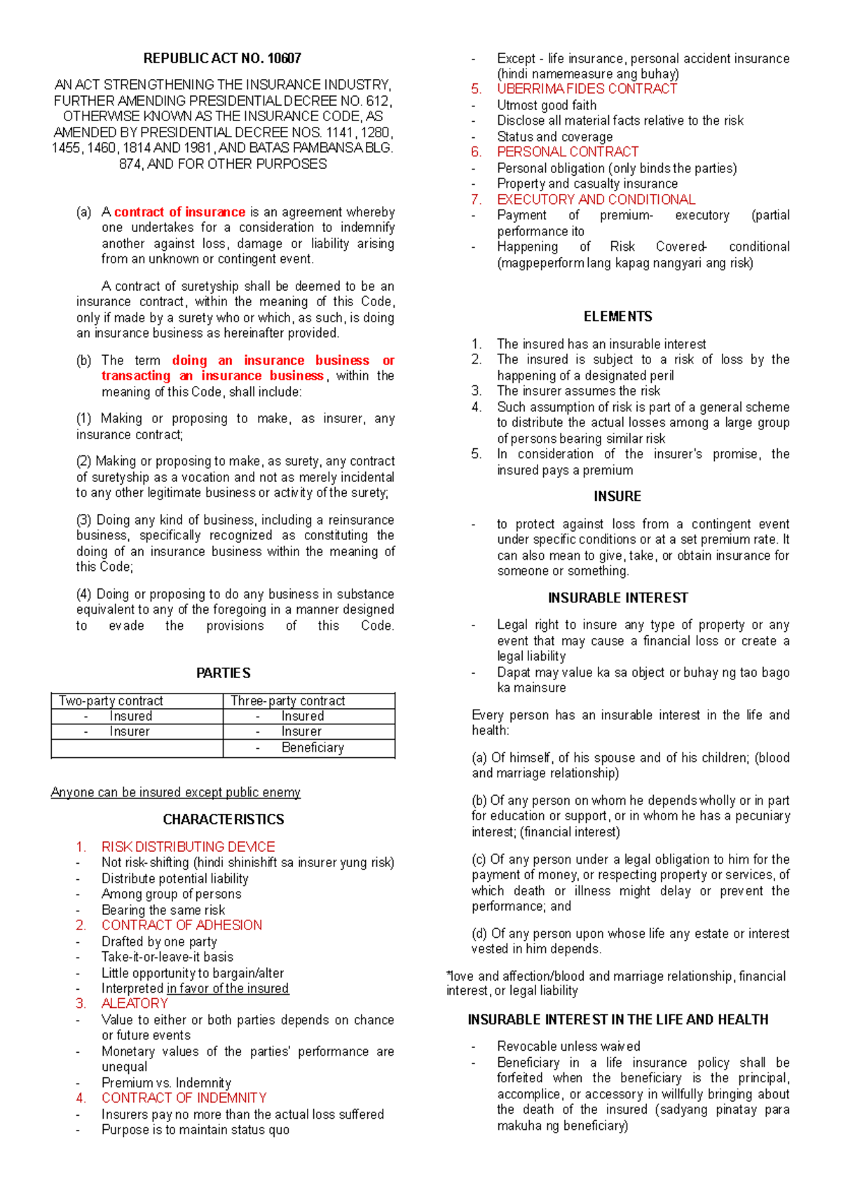 Insurance Code-Summary - REPUBLIC ACT NO. 10607 AN ACT STRENGTHENING ...