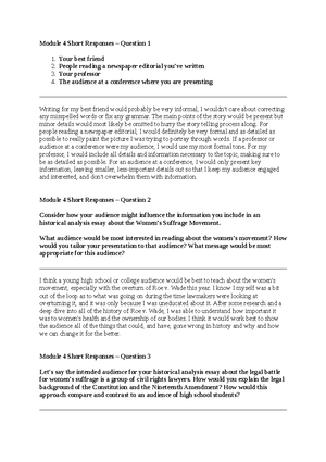 Mod 8 short responses - Module 8 Short Responses – Question 1 Consider ...