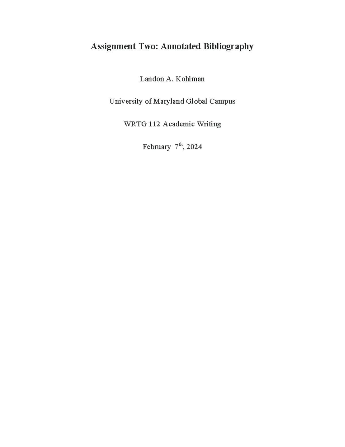Research Paper Assignment - Assignment Two: Annotated Bibliography ...