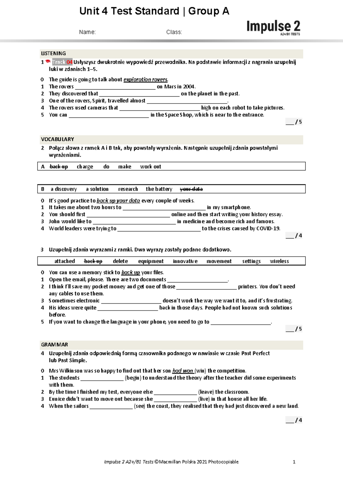Unit 4 Test Standard A - Link 4 Unit r4 - Unit 4 Test Standard | Group ...