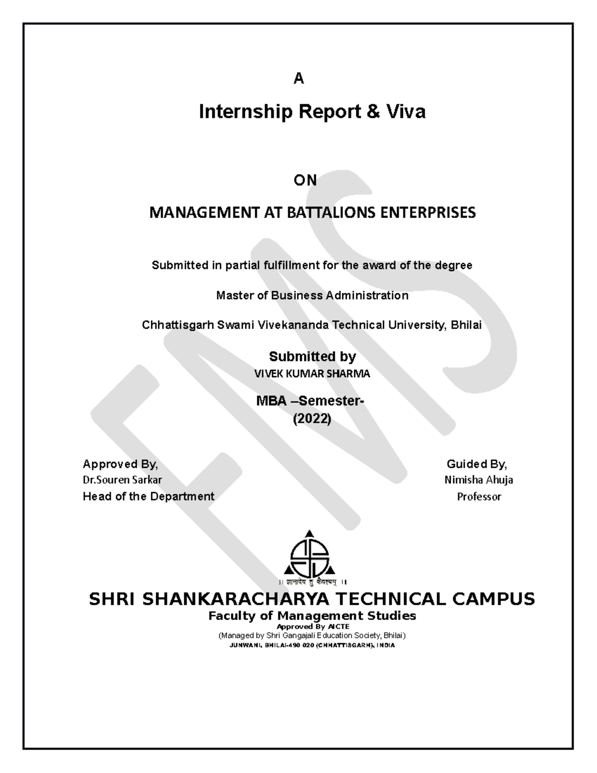 Internship Report font - A Internship Report & Viva ON MANAGEMENT AT ...
