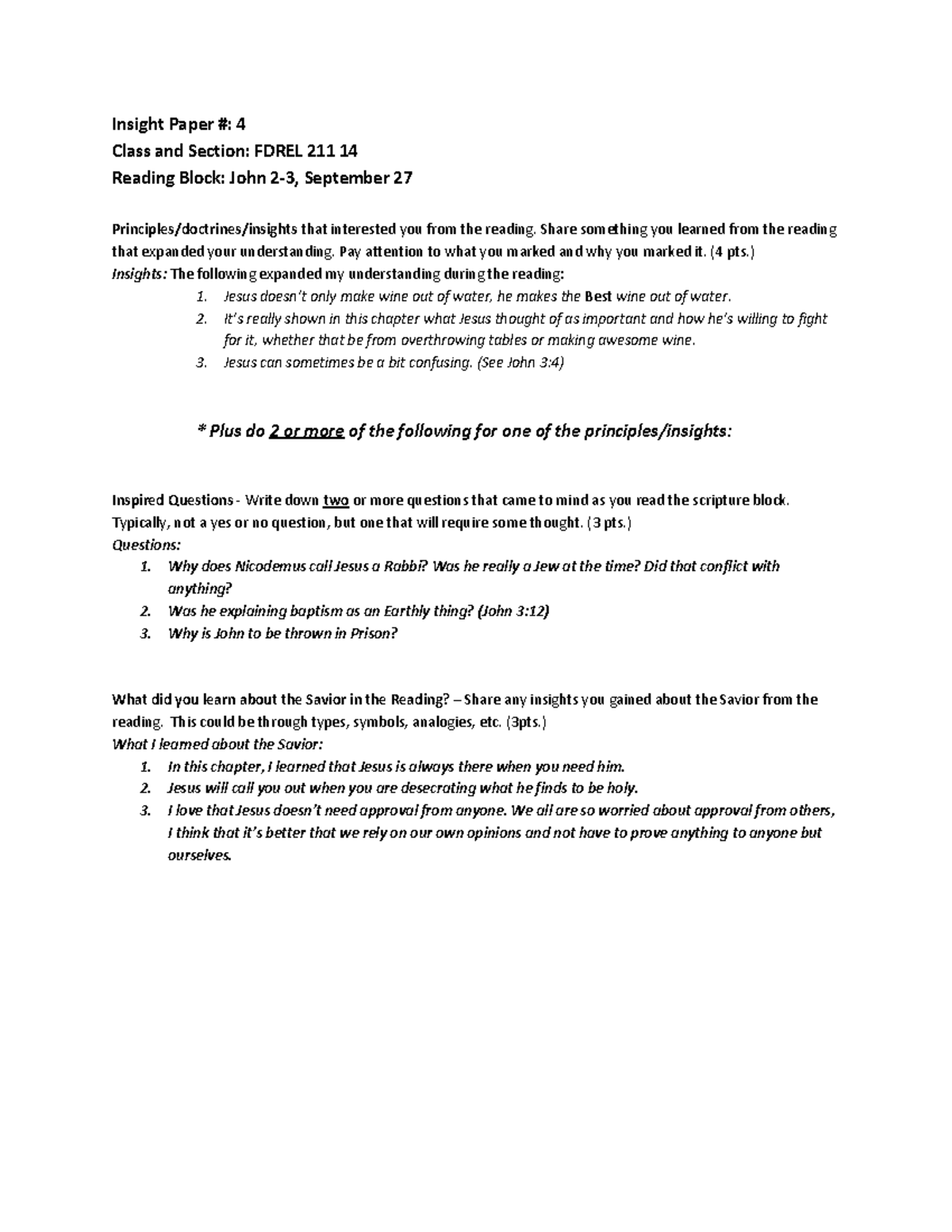 4 Insight Paper - For the class of Brother Parker. - Insight Paper 4 ...