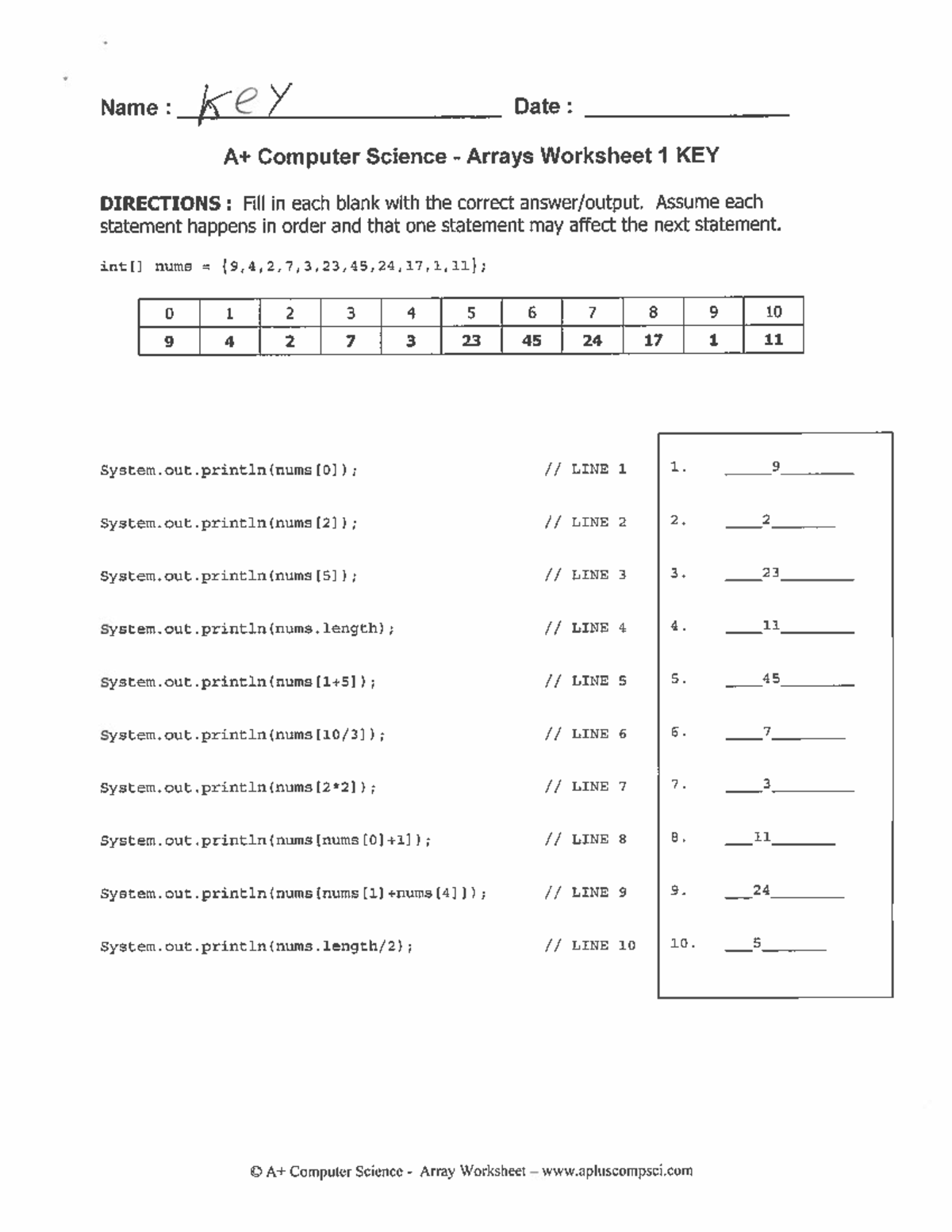 Arrays Test Practice Review Key - Studocu