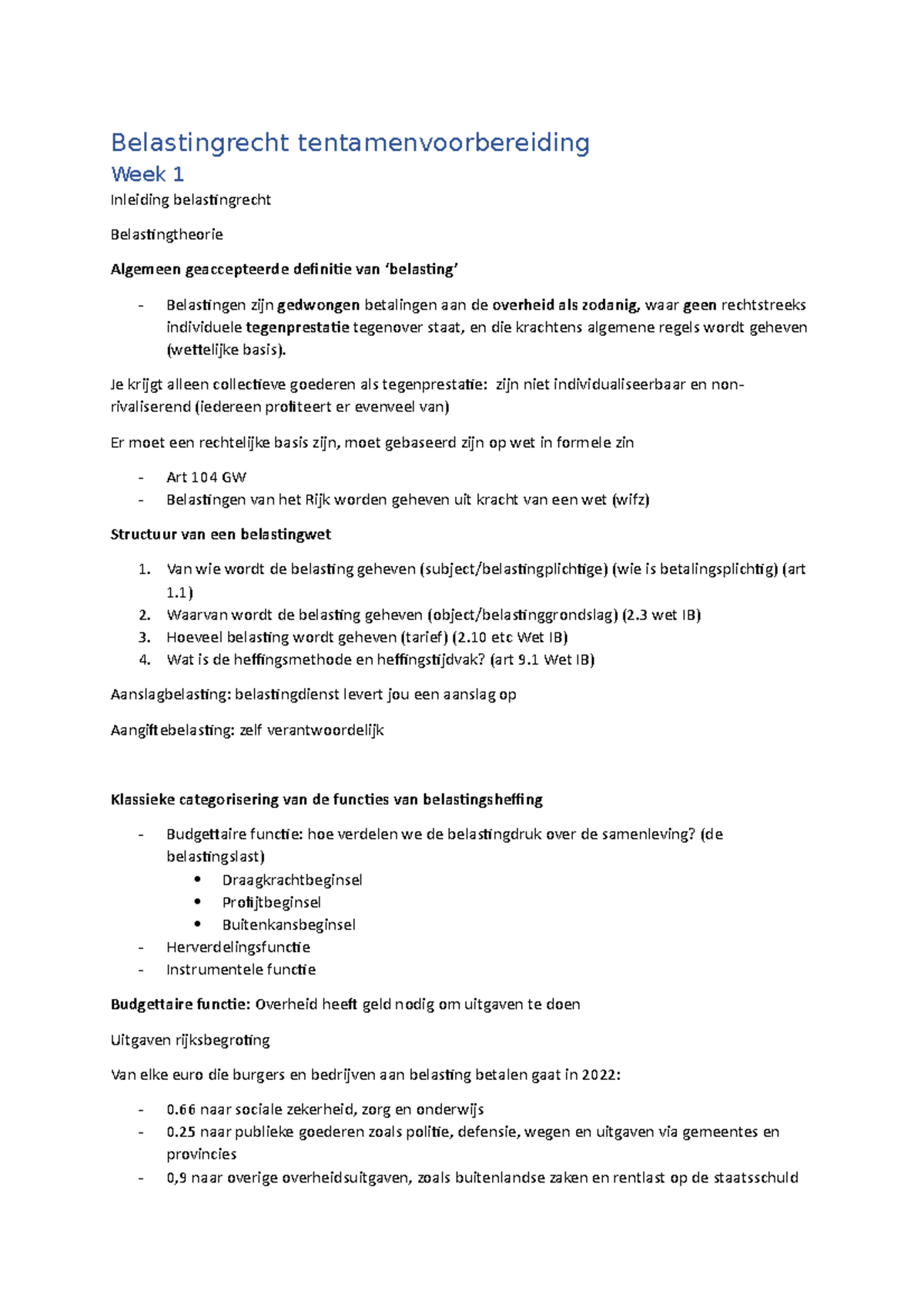 Belastingrecht tentamenvoorbereiding - Je krijgt alleen collectieve ...