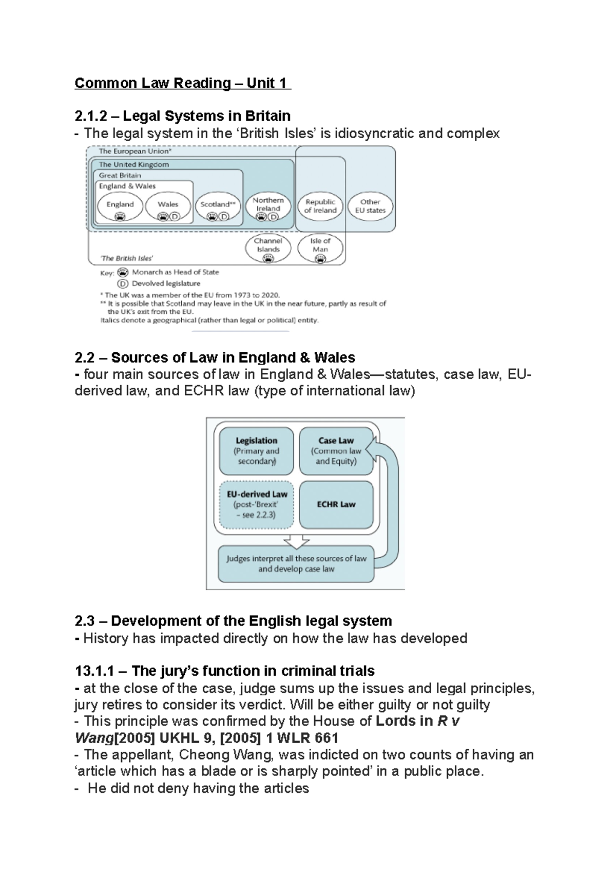 Common Law Reading - Unit 1 - Common Law Reading – Unit 1 2.1 – Legal ...