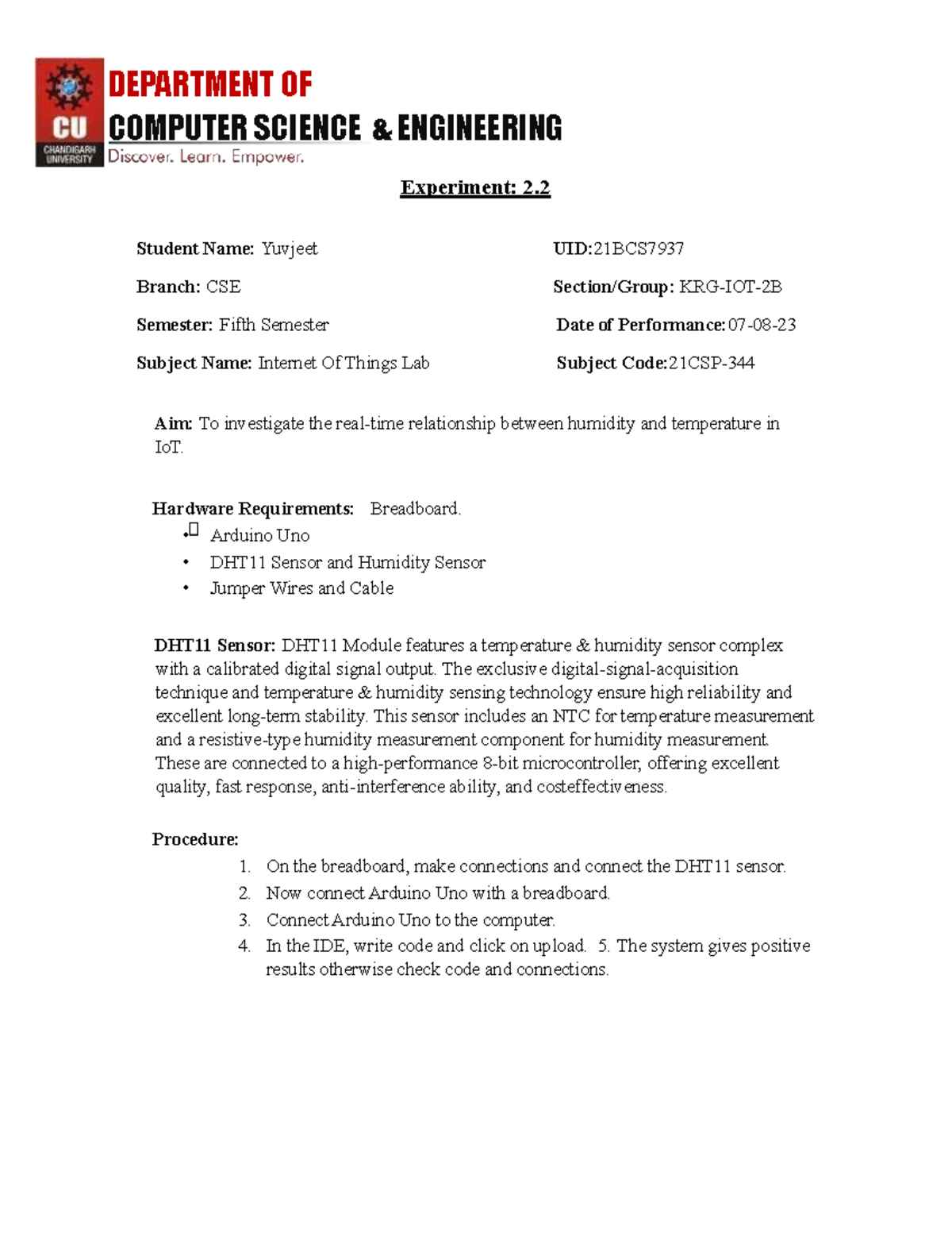 IOT 2 - practical Experiment 2.2 - DEPARTMENT OF COMPUTER SCIENCE ...