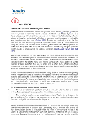 Unit 4 Case Study 2 Week 2 - CASE STUDY Theoretical Approaches in Media ...