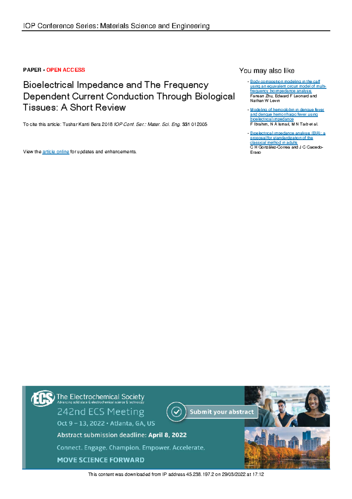 2018 Bera Bioelectrical Impedance and The Frequency Dependent Current ...