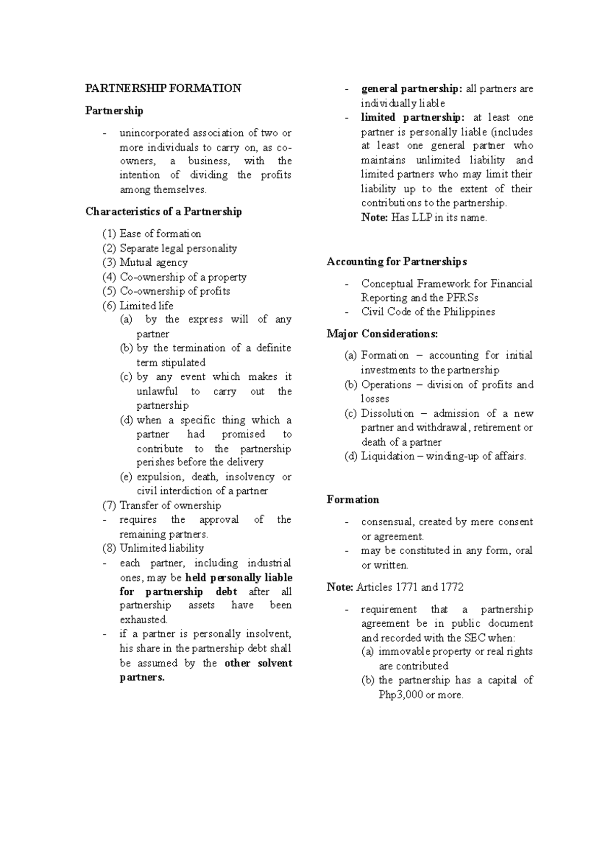 Partnership-formation-notes compress - PARTNERSHIP FORMATION ...