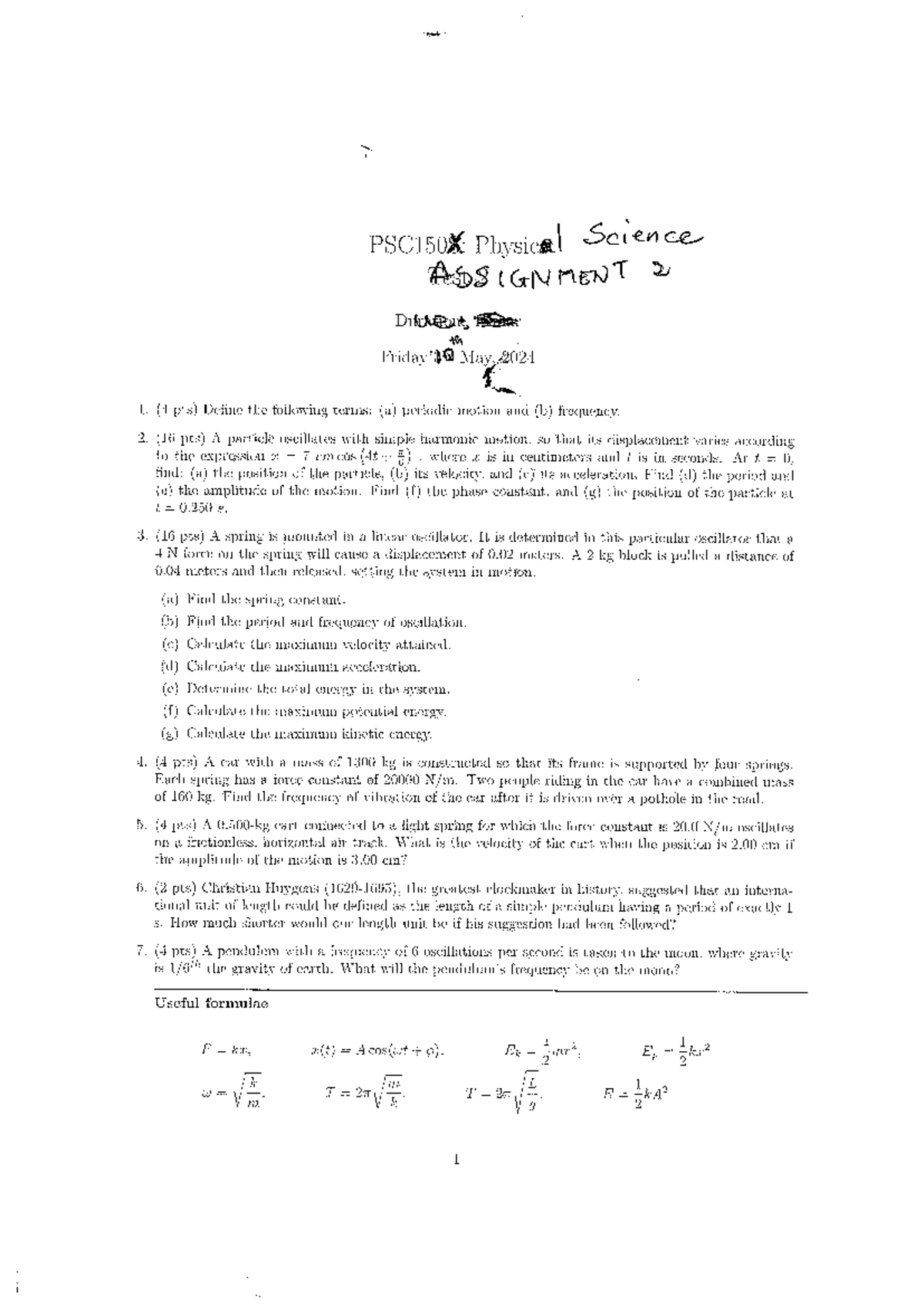 Assignment 2 ON SHM - Practice pack for preparation to exam - PSC150S ...