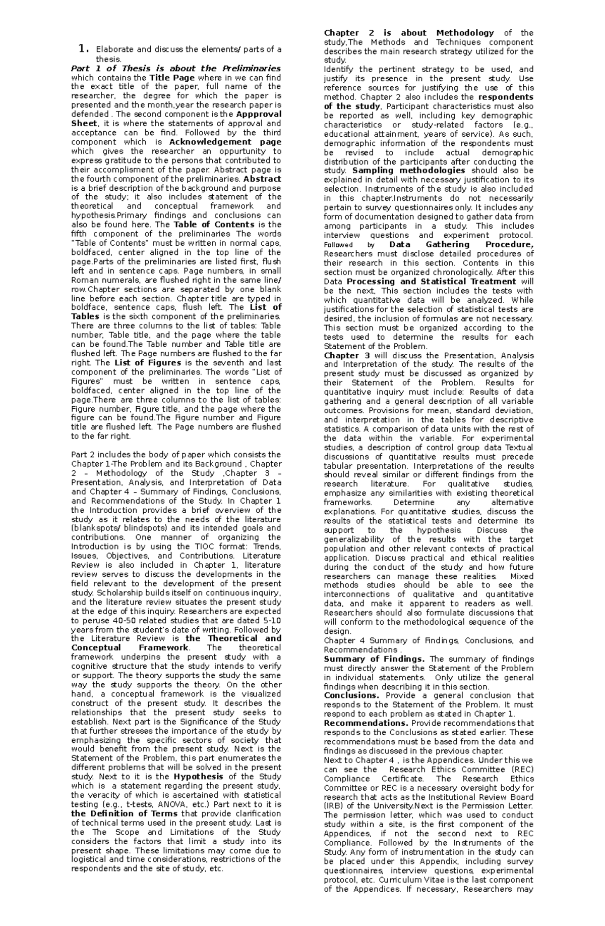 Research-Methods-Questions - 1. Elaborate and discuss the elements ...