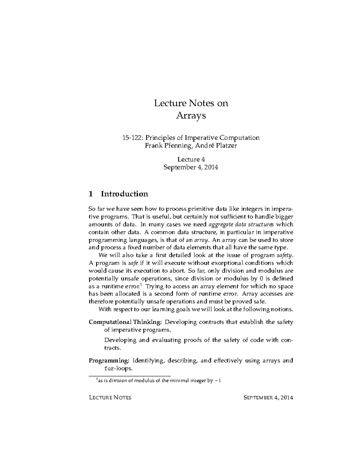 arrays and function of it - Lecture Notes on Arrays 15-122: Principles ...