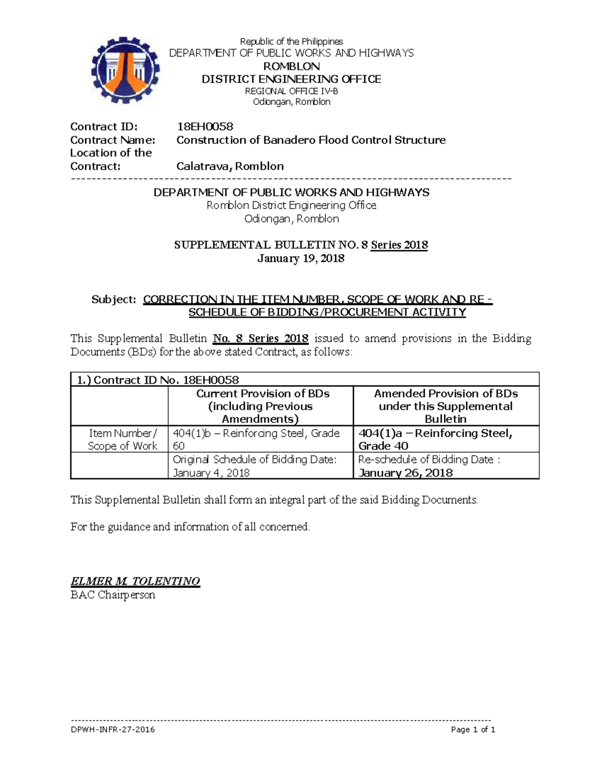 Supplemental BID Bulletin NO. 8 - Republic of the Philippines ...
