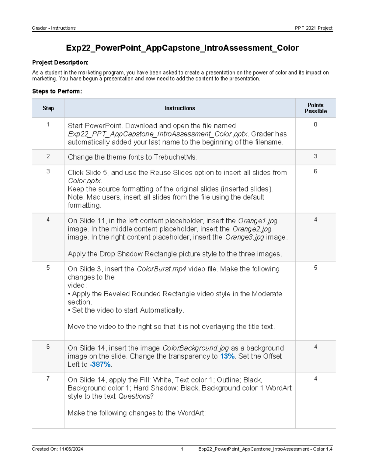 Exp22 Power Point App Capstone Intro Assessment Color Instructions - - Studocu