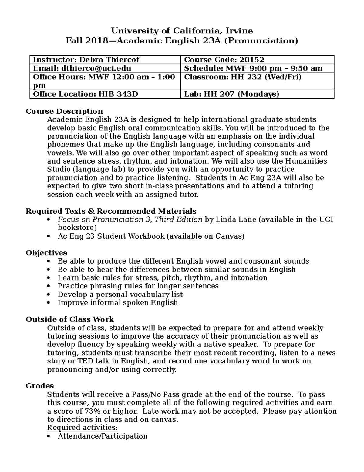 23A Syllabus Fall 2018 - AC ENG 20C - UC Irvine - Studocu