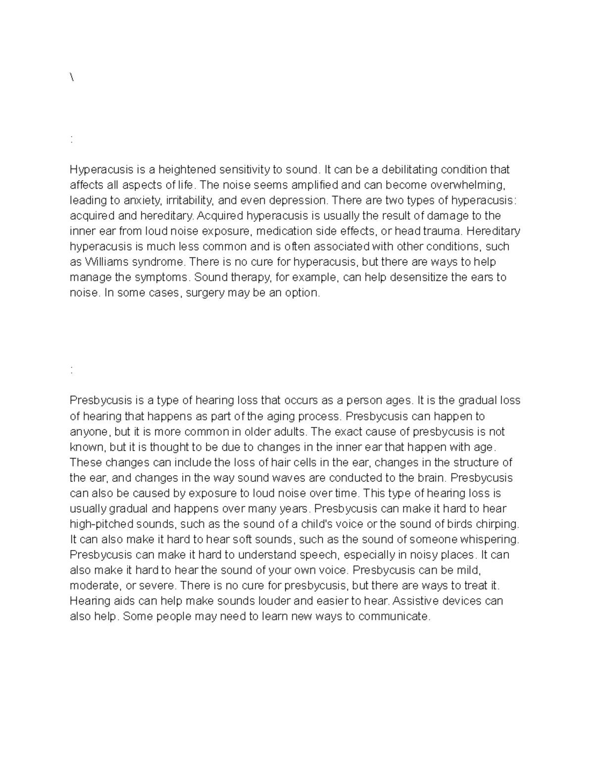 Hearing disorders course outline - \ : Hyperacusis is a heightened ...
