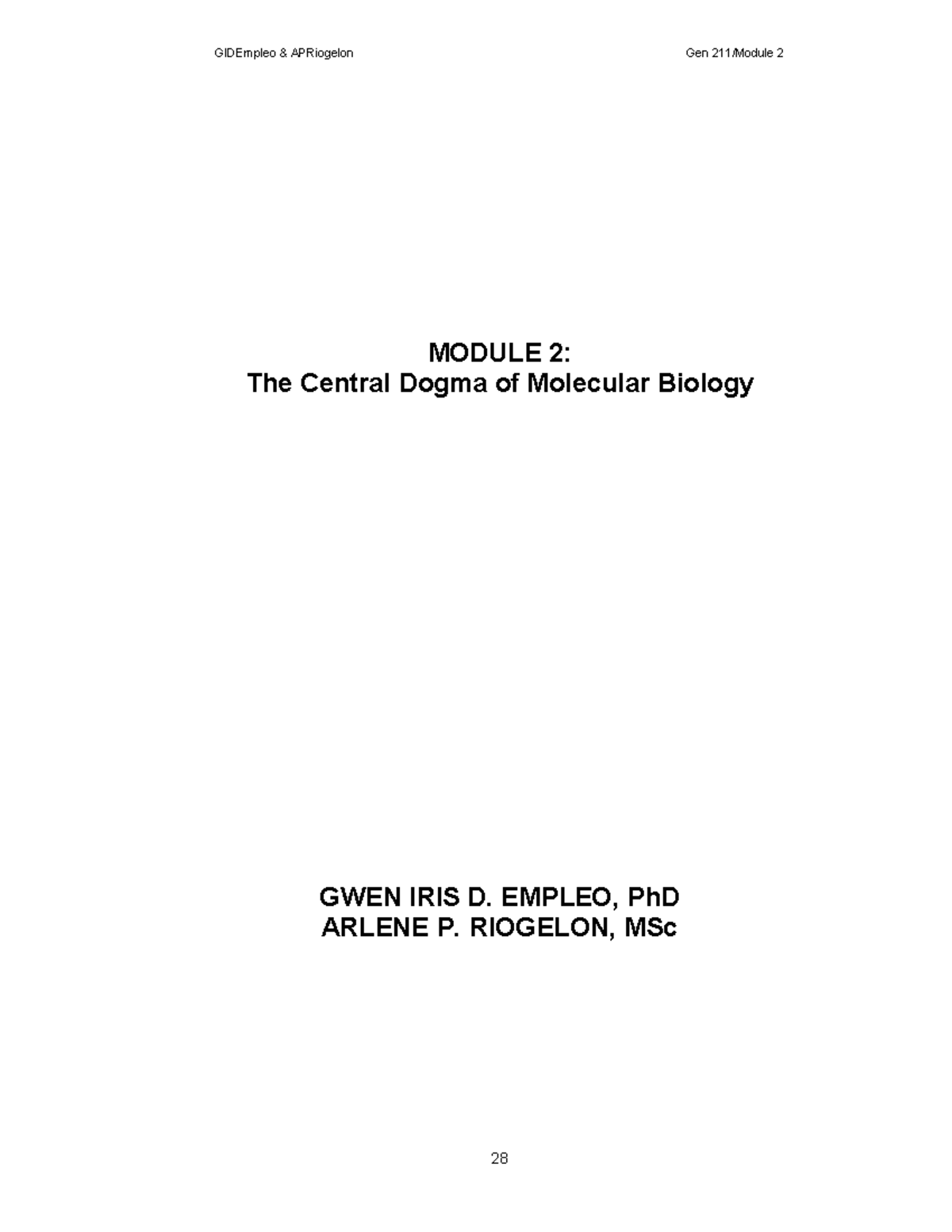 Gen 211 Module 2 The Central Dogma of Molecular Biology - MODULE 2: The ...