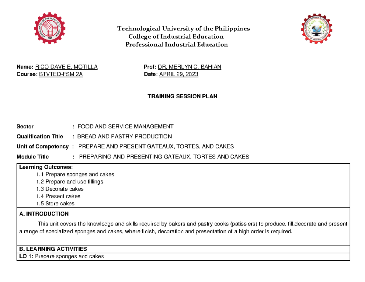 Motilla Training- Session-PLAN - Technological University of the ...