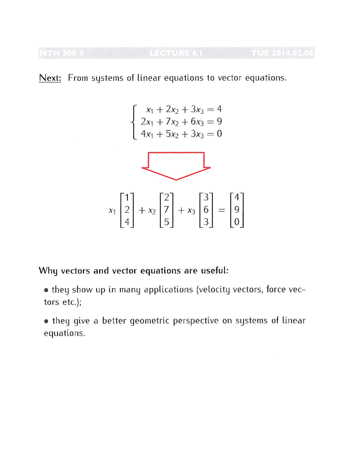 Lecture notes, lecture 4 - Annotated - Next: From sustems of linear ...