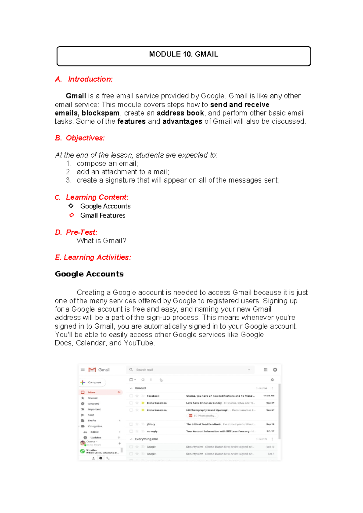 Module 13- Gmail - gooodluck - A. Introduction: Gmail is a free email service provided by Google ...