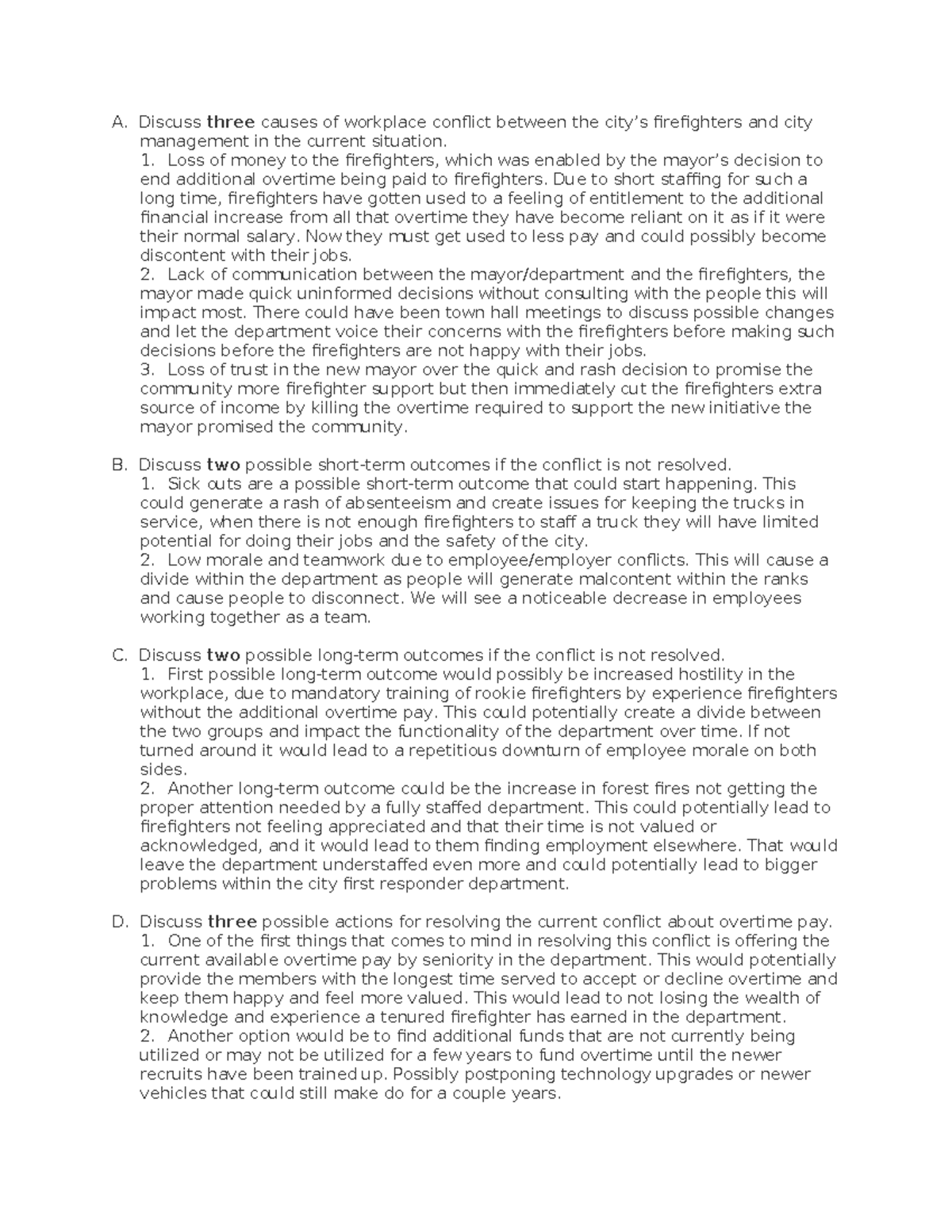 C234 Task 2 - Passed - A. Discuss three causes of workplace conflict ...