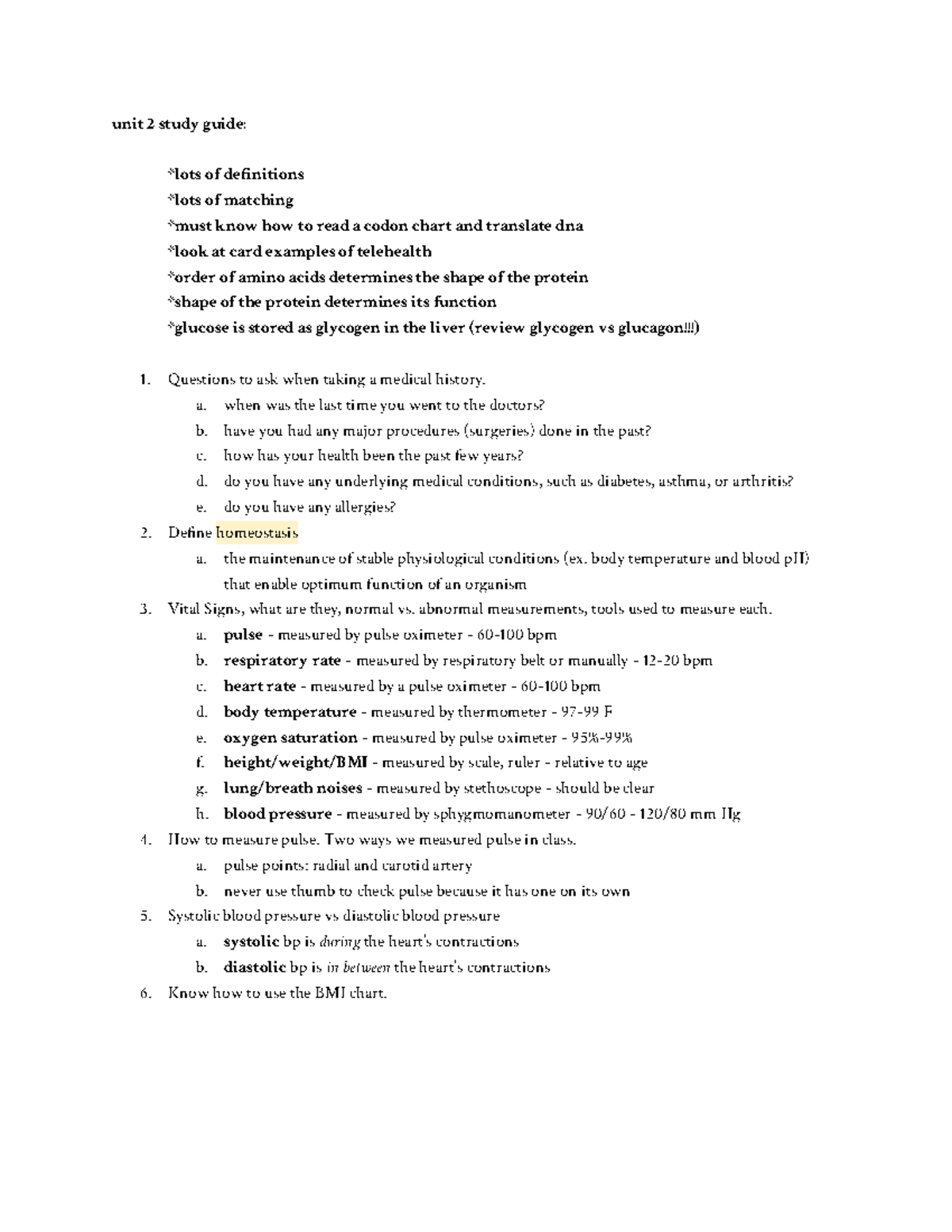 PLTW Principles of Biomedical Science Unit 2 Study Guide - unit 2 study ...