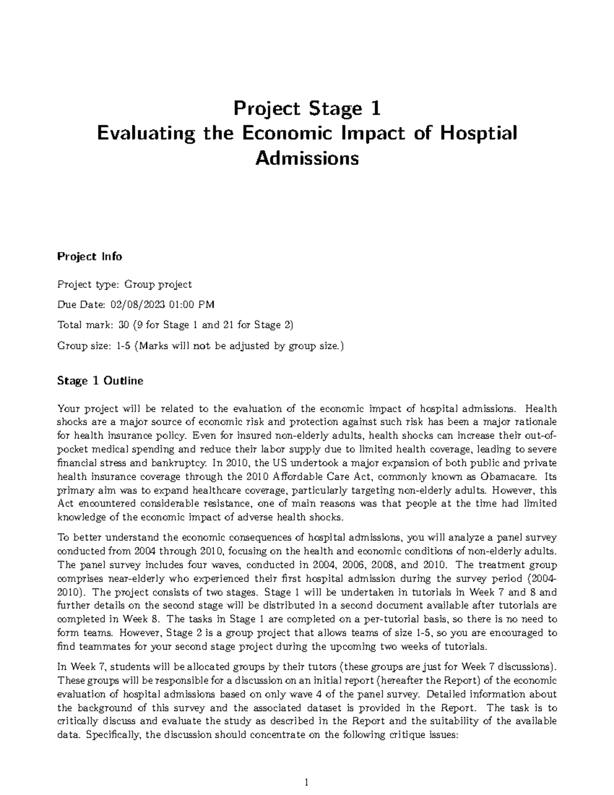 Project Stage 1 - ) Stage 1 Outline Your project will be related to the ...