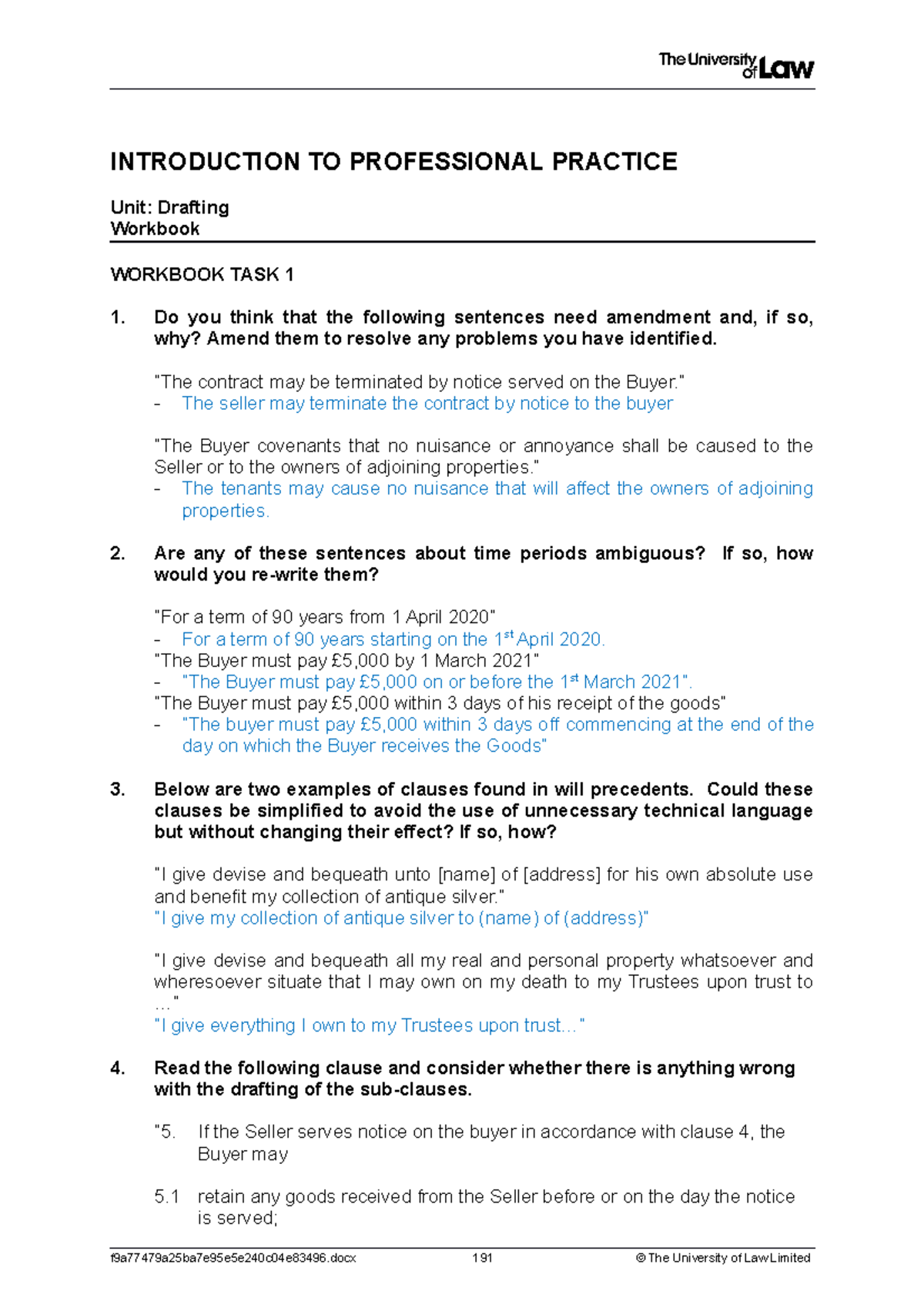 Workbook for drafting a legal document - INTRODUCTION TO PROFESSIONAL ...