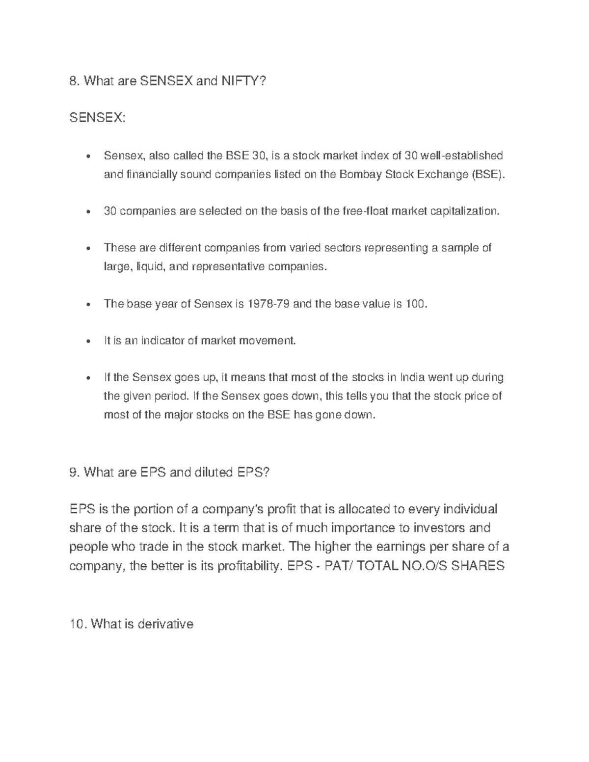 Finance notes 2 - What are SENSEX and NIFTY? SENSEX: Sensex, also ...