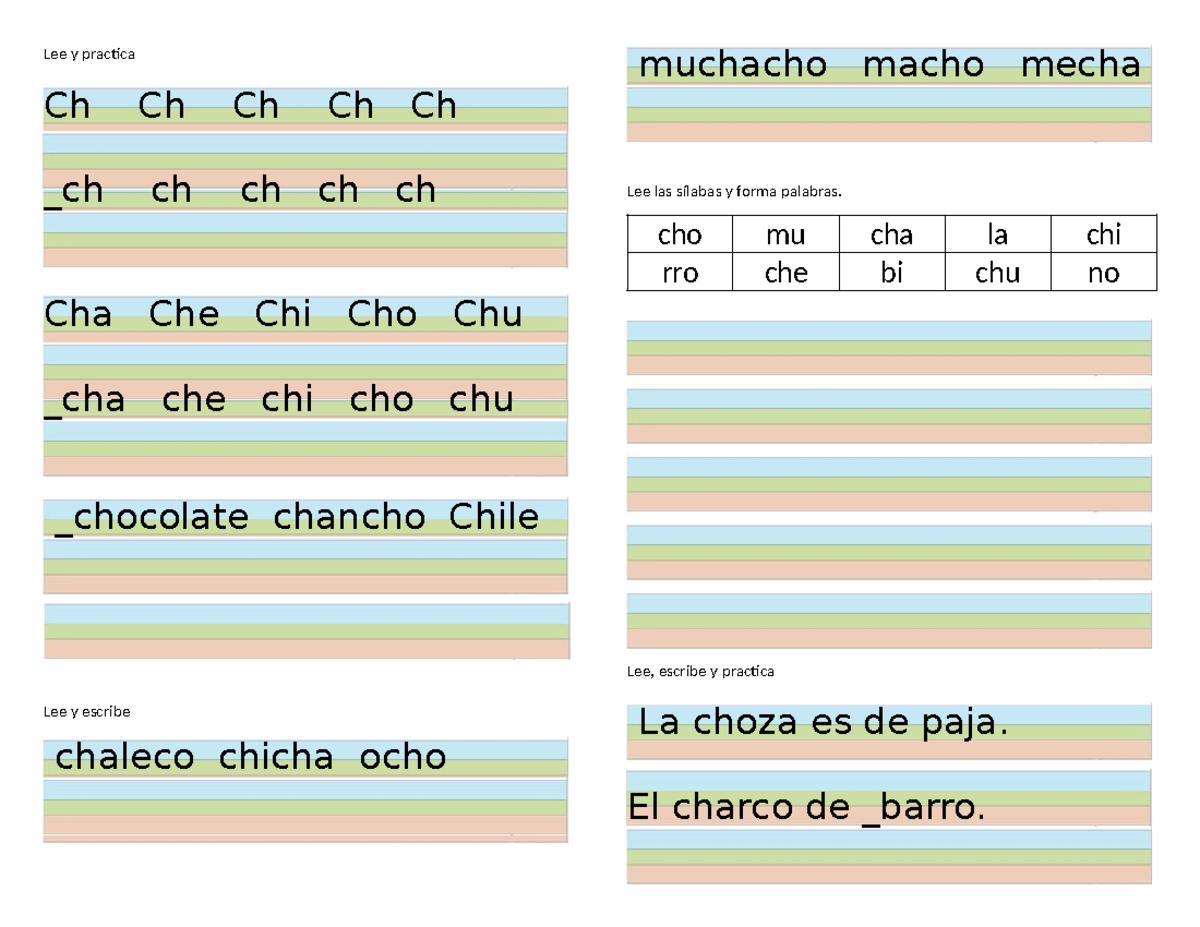 Escritura CH - Lee y practica Ch Ch Ch Ch Ch _ch ch ch ch ch Cha Che Chi Cho Chu _cha che chi ...