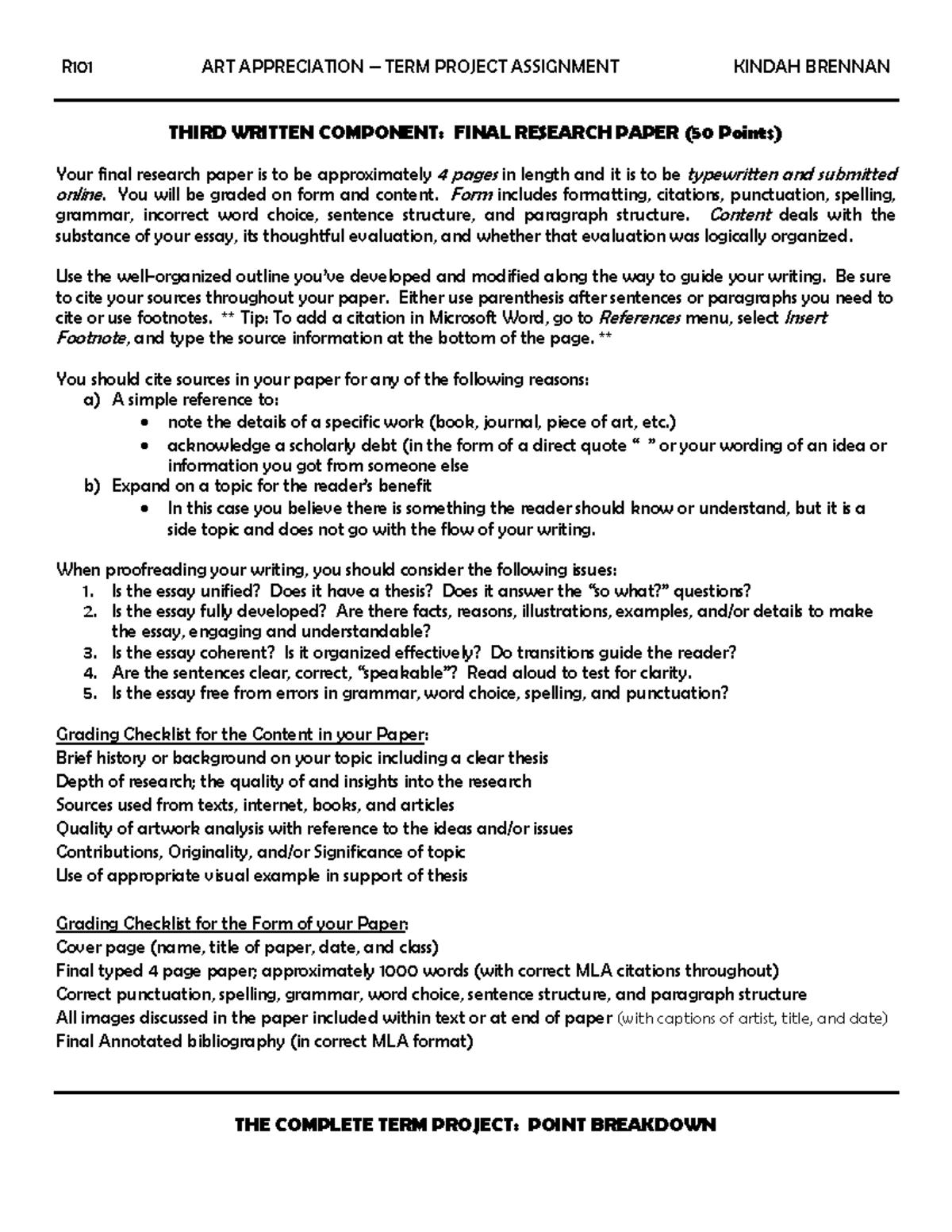 03- Term Project - Final Paper- Online - R101 ART APPRECIATION – TERM ...