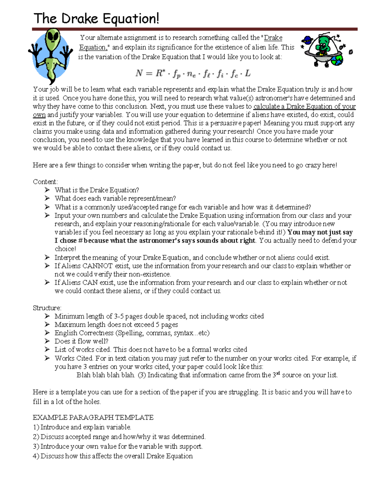 Drake Equation - The Drake Equation! Your alternate assignment is to ...