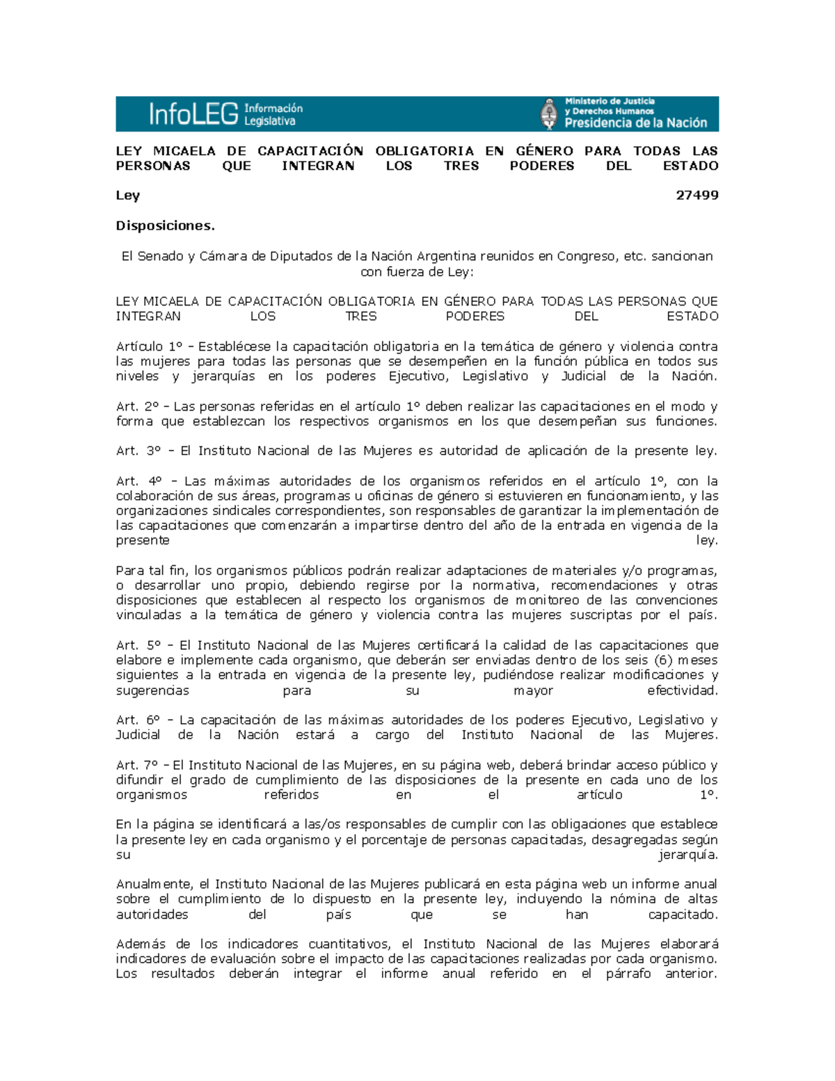 LEY 27.499 Micaela DE Capacitación Obligatoria EN Género - LEY MICAELA DE CAPACITACIÓN ...