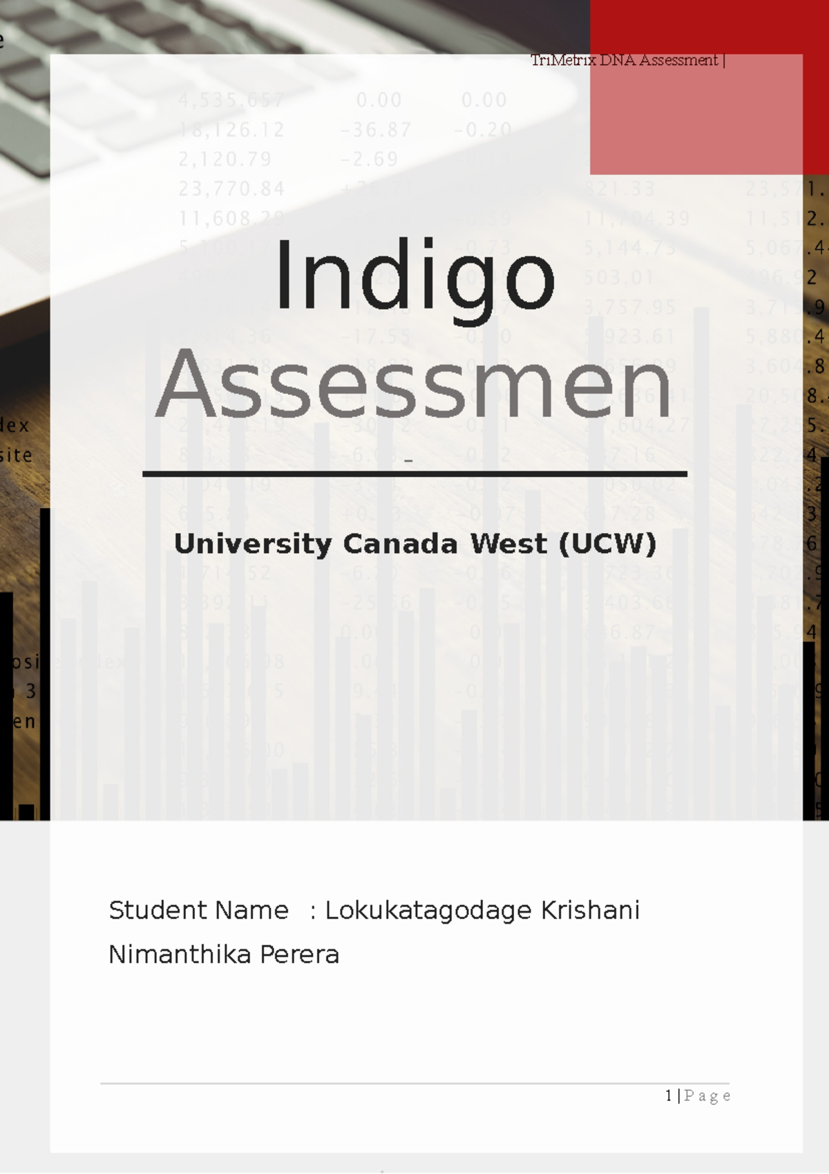 Indigo Assessment - Indigo Assessmen t University Canada West (UCW ...