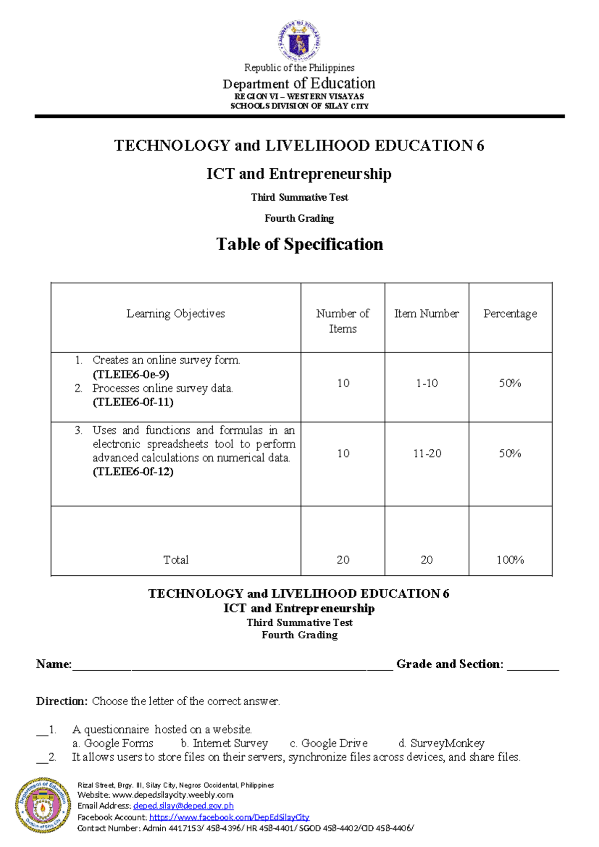 TLE6 ICT - Department of Education REGION VI – WESTERN VISAYAS SCHOOLS ...