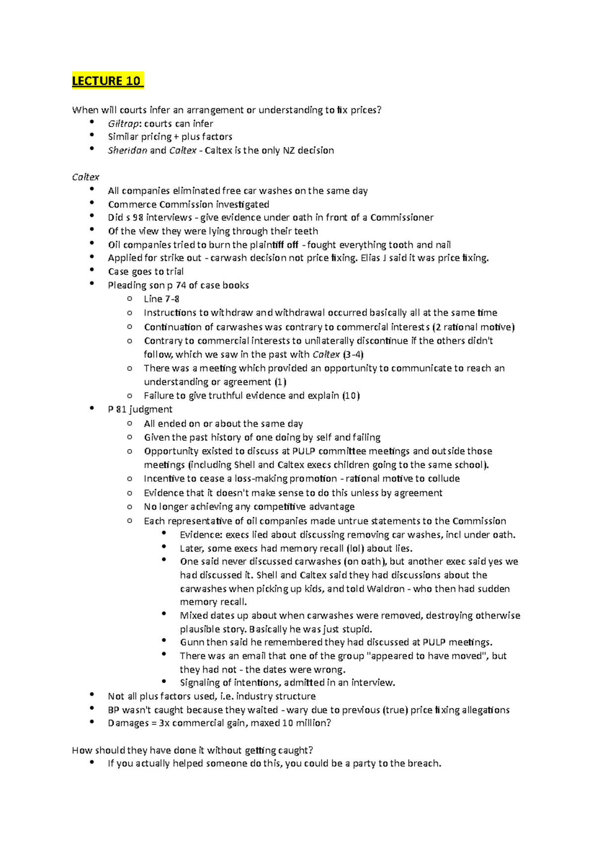 Competition lectures 10-12 - LECTURE 10 When will courts infer an ...