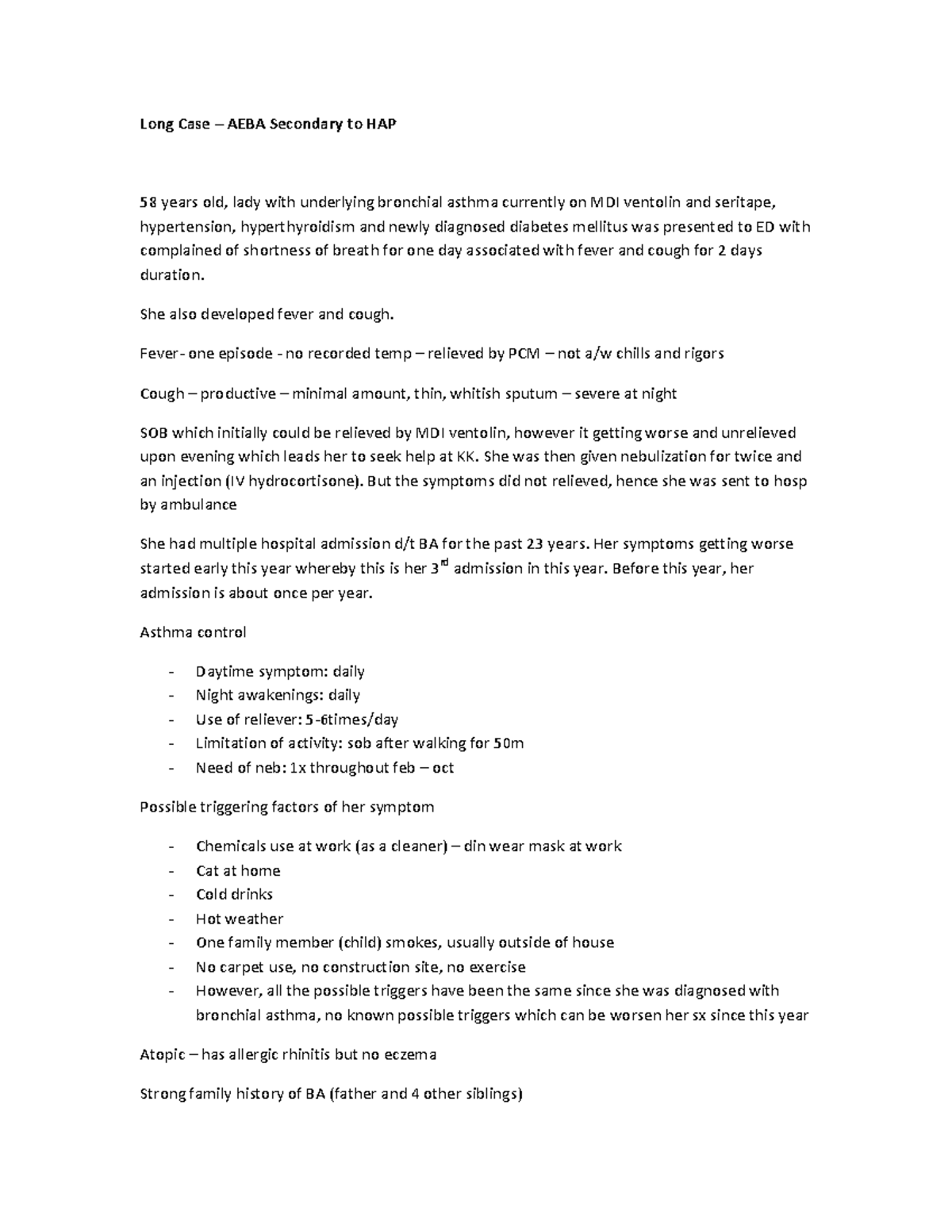 AEBA secondary to HAP - long case of respiratory acute exacerbation ...