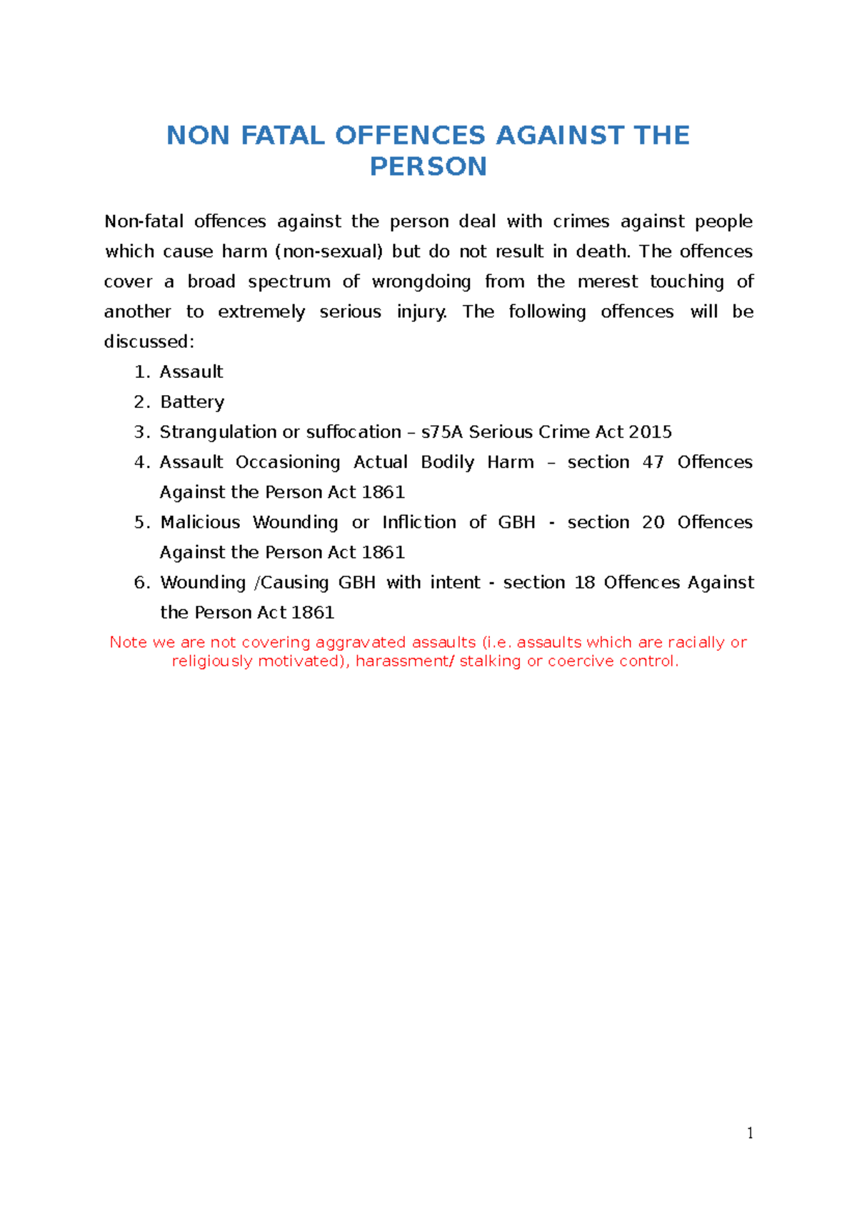NON Fatal Offences Against THE Person 2022 - NON FATAL OFFENCES AGAINST ...