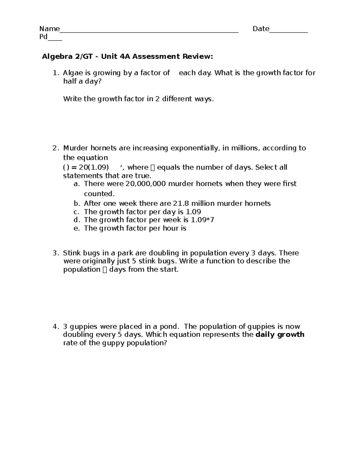 Unit 4 Mid-Unit Study Guide - Name ...